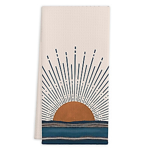 Abstract Boho Sun Sunshine Blue Sea Wave Kitchen Towels Tea Towels, 16 X 24 Inches Cotton Modern Dish Towels Dishcloths,Dish Cloth Flour Sack Hand Towel for Farmhouse Kitchen Decor,Boho Lovers Gifts