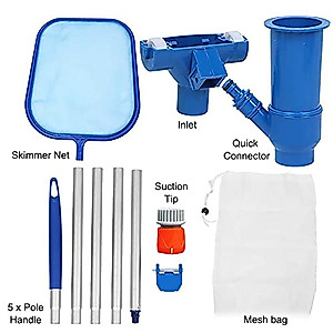 Andmax Pool Jet Vacuum Cleaner, Handheld Pool Leaf Vacuum with 5-Section Pole and Filter Bag, Pool Vacuum Brush, Ideal for Above Ground Pool Spa Pond Hot Tub & Fountains (No Garden Hose Included)