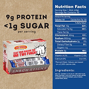 Old Wisconsin Beef Sausage Snack Sticks, Naturally Smoked, Ready to Eat, High Protein, Low Carb, Keto, Gluten Free, Counter Box, Pack of 42 Individually Wrapped Sticks