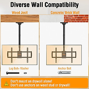 ELIVED Ceiling TV Mount for Most 37-75 Inch LED, LCD OLED Flat Curved TVs, Height Adjustable Full Motion TV Mount, Hanging TV Bracket Swivel and Tilt, Holds up to 110 lbs, Max VESA 600x400mm YD3016