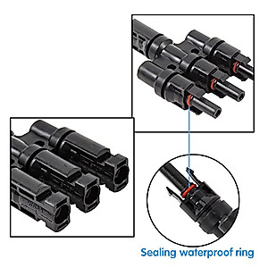 Solar Panel Parallel Connectors T Branch 3 to 1 Connector IP67 Waterproof PV Connectors (1 Pair MFFF + MMMF ), Black-t1-3 (sb-122)