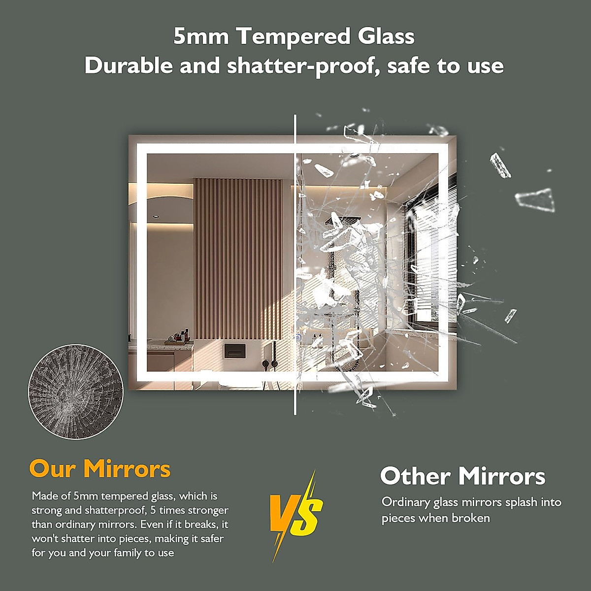 Salfanre 20x28 Led Bathroom Mirror with Lights and Black Aluminum Frame, Led Mirror for Bathroom Wall Mounted, Smart Led Vanity Mirror, Dimmable, Anti-Fog, Shatter-Proof(Horizontal/Vertical)