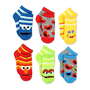 Sesame Street Kids Quarter Length Socks, 6 Pair Pack, Multi, 2T-4T Toddler Boys (Shoe 4-7)