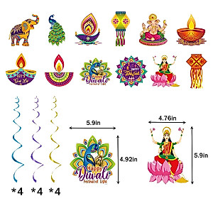 12 PCS Diwali Decorations,Diwali Hanging Swirls Party Decoration Streamer Banner for Home Diwali Indian Style Party, Diwali Deepavali Streamer for Themed Party Supplies Festival of Lights Party Decor