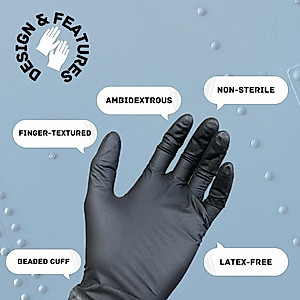PSBM Industrial Nitrile Extra Thick Disposable Gloves, 1000 Pack, Size X-Small, Black, Textured Fingertips, Latex Free & Powder Free Multi-Use Gloves