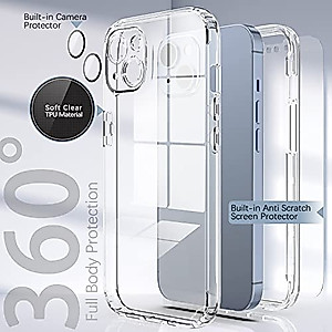 Switdo Compatible with iPhone 14 Case Clear with Built-in Screen Protector&Camera Lens Protector,Transparent Shockproof Cover Full Body Protective Phone Case for iPhone 14 6.1 inch,Clear