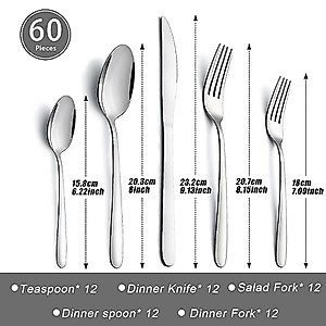 Silverware Set for 12, APEO 60 Piece Food-grade Stainless Steel Flatware Set, Kitchen Cutlery Set Includes Forks, Spoons and Knives, Utensils Set for Home Restaurant, Dishwasher Safe