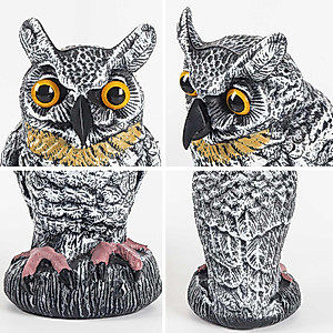 3 Pack Fake Owl Decoy to Keep Birds Away - Plastic Horned Owl Statues Bird Scarecrow Deterrents for Pigeon Hawk Squirrels Woodpecker, Halloween Decoration, Bird Scare Devices for Garden Outdoor Yard