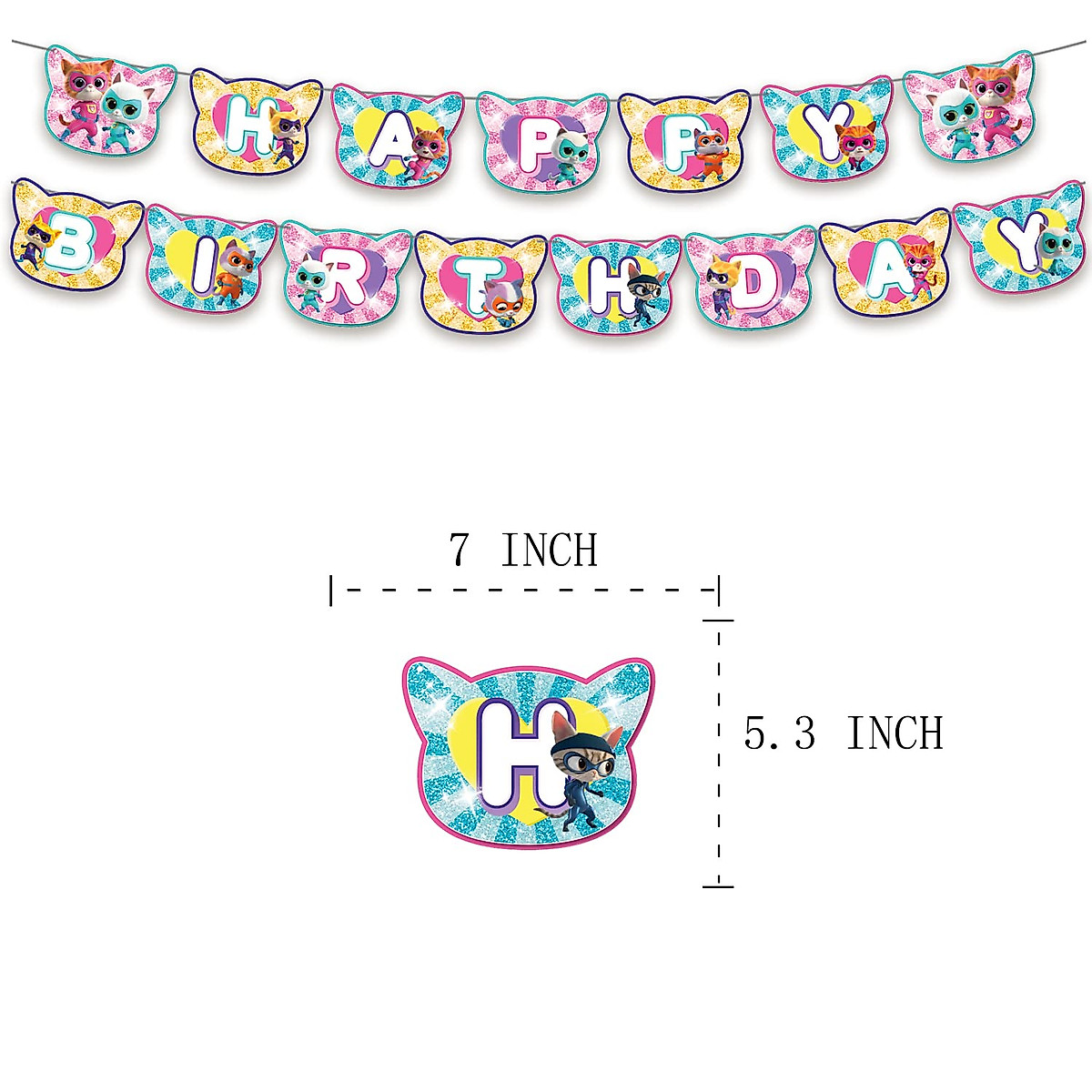 Birthday Party Supplies Super Kitties Includes The Super Kitties Inspired Happy Birthday Banner - Cake Topper - 24 Cupcake Toppers - 16 Balloons