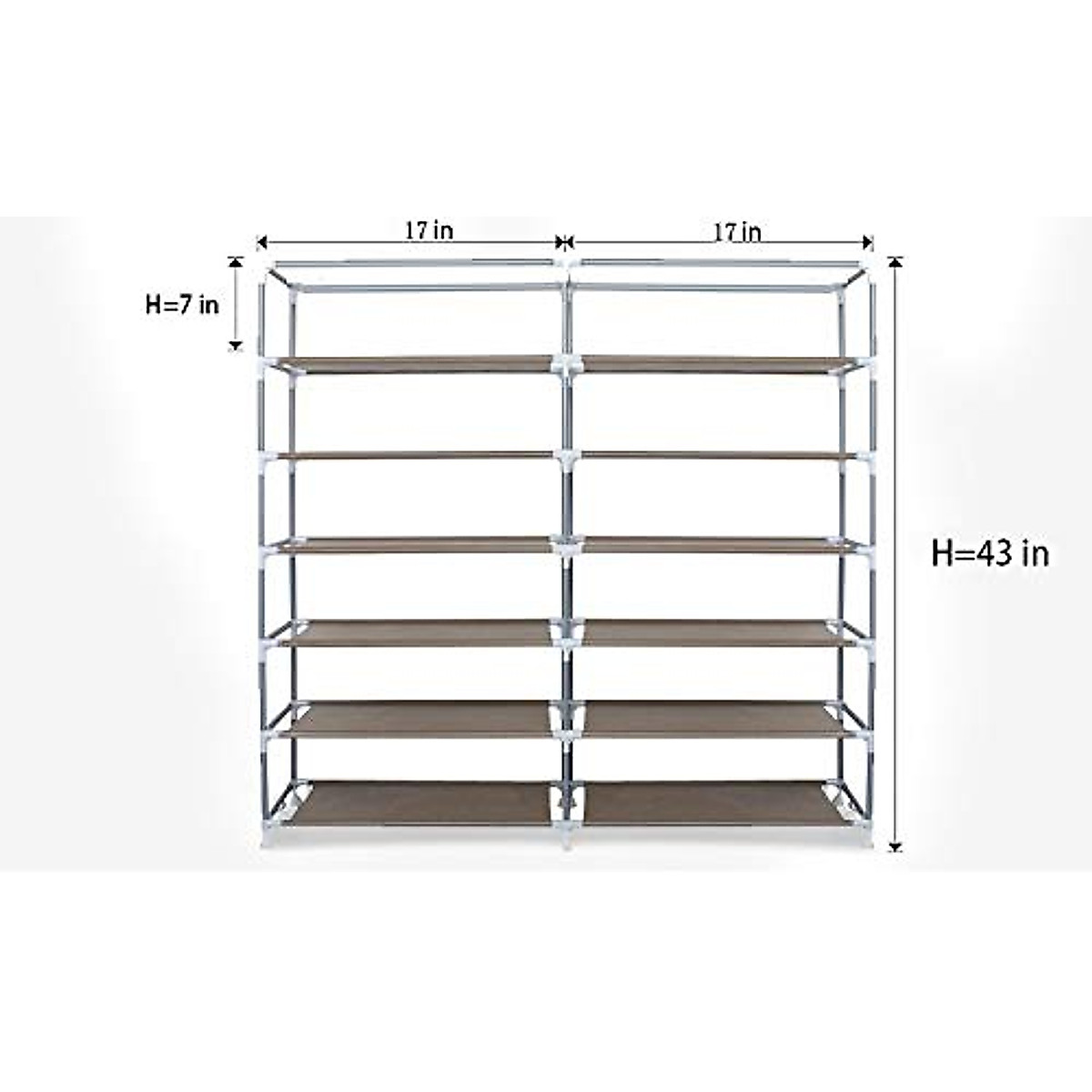 TXT&BAZ 24-Pairs Portable Shoe Rack Double Row with Nonwoven Fabric Cover (7-Tiers Black)