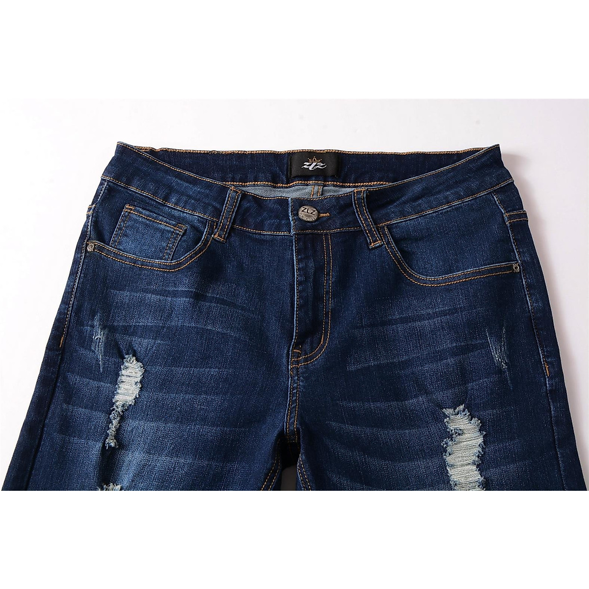 ZLZ Blue Ripped Distressed Jeans for Men Slim Fit, Men's Fashion Design Destroyed Jeans Pants with Holes Stretch Fit Size 34