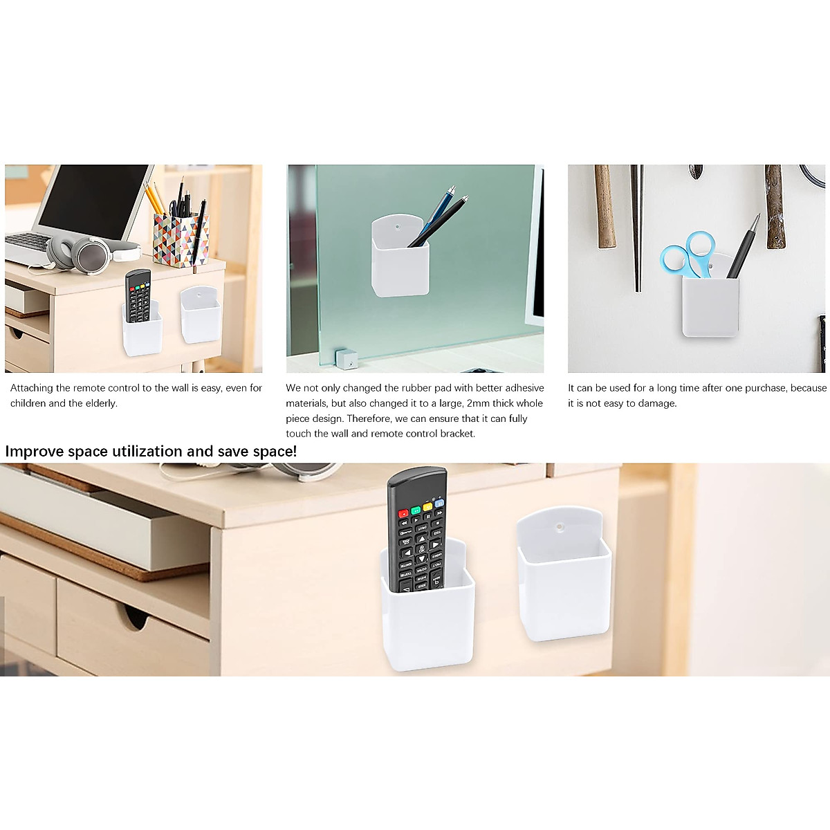 AOAOYING Remote Holders Remote Control Holder Wall Mount Media Storage Box for Home Headboard Office Playroom Bedroom Parlor Self Adhesive Atorage Box (White 4 Pack)