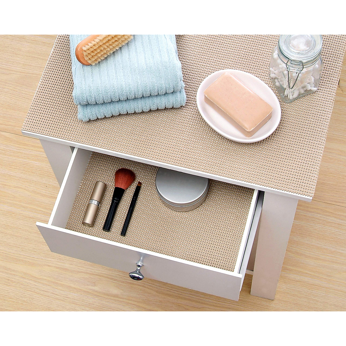 Con-Tact Brand Grip-N-Stick Durable Self-Adhesive Non-Slip Shelf and Drawer Liner, 18" x 4', Taupe, 6 Rolls