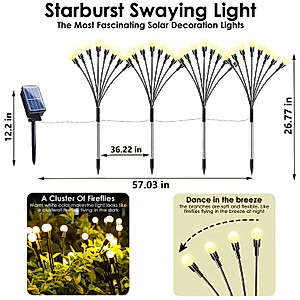 8Pack Total 64LED Solar Christmas Lights Solar Garden Lights Outdoor, Solar Firefly Lights, Waterproof Solar Fairy Lights Outdoor for Garden Yard Christmas Decoration(Warm White)