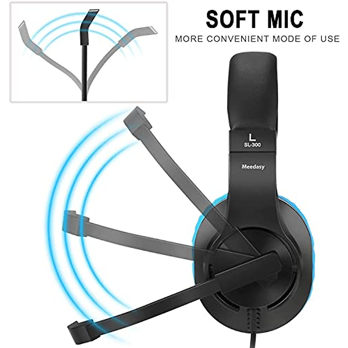 Meedasy Kids Adults Over-Ear Gaming Headphone for Xbox One, Nintendo Switch, Bass Surrounding Stereo, PS4 Gaming Headset with Microphone and Volume Control for Laptop, PC, Wired Noise Isolation (BLUE)