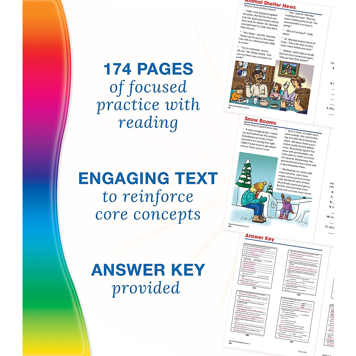 Spectrum Reading Comprehension Grade 2, Ages 7 to 8, Second Grade Reading Comprehension Workbook, Nonfiction and Fiction Passages, Story Structure and Main Ideas - 174 Pages