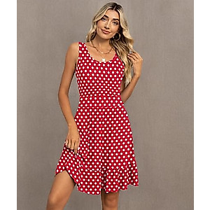 LILBETTER Women's Beach Dresses for Women Casual Summer Sexy Knee Length Mini Dresses(F Red Polka Dot, XX-Large)