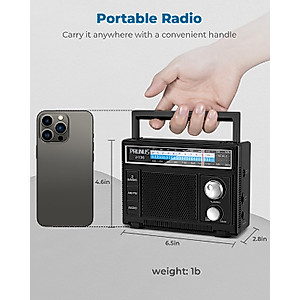 PRUNUS Portable Radio AM FM, Transistor Radio Battery Operated and Plug in Wall,Loud Speaker Support AUX in and Micphone in, Small Radios Portable AM FM J-136