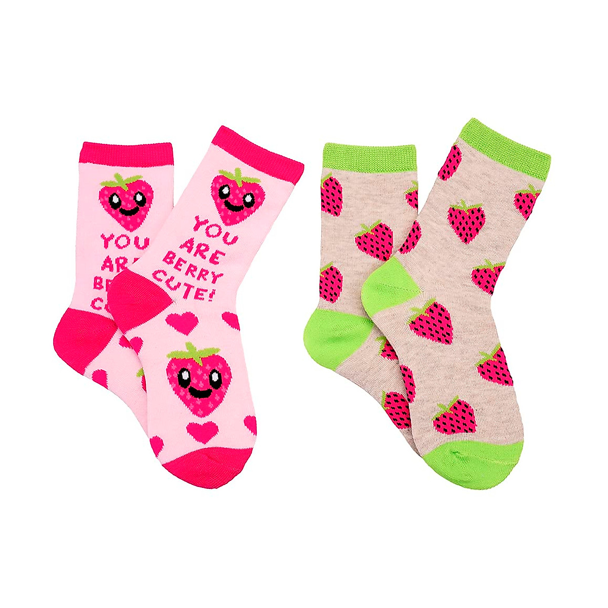 Everything Legwear Kids Valentine's Day 2 Pair Pack Crew Socks - You Are Berry Cute Strawberries - Fits Shoe Size 9-3 (2 Pair)