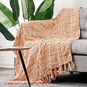 LALIFIT Buffalo Plaid Blankets Orange Fall Throw Blanket with Fringe Reversible Bed Blanket for Valentine's Halloween Christmas Farmhouse Couch Sofa Home Decor 50" x 60" (Orange Plaid)