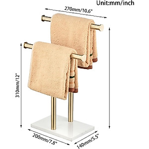 Gold Countertop Towel Rack T-Shape Towel Stand with Marble Base, Hand Towel Holder Stand for Bathroom, Kitchen,Beelee
