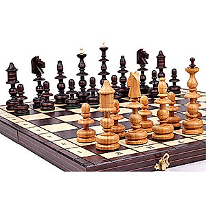 The Alcazar Chess Set an Unique Hand Crafted Wood Chess Pieces with a 5 inch King, 22.8 inch Wooden Chess Board that Folds for Chess Piece Storage