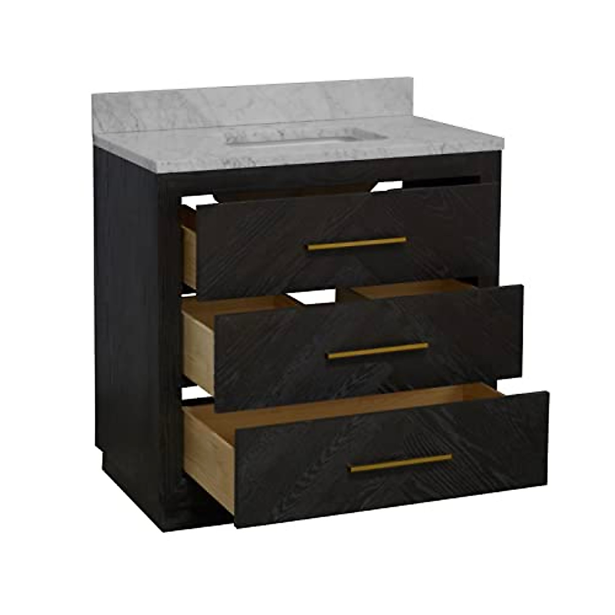 Avery 36-inch Bathroom Vanity (Carrara/Dark Oak): Includes Dark Oak Cabinet with Stunning Carrara Marble Countertop and White Ceramic Sink