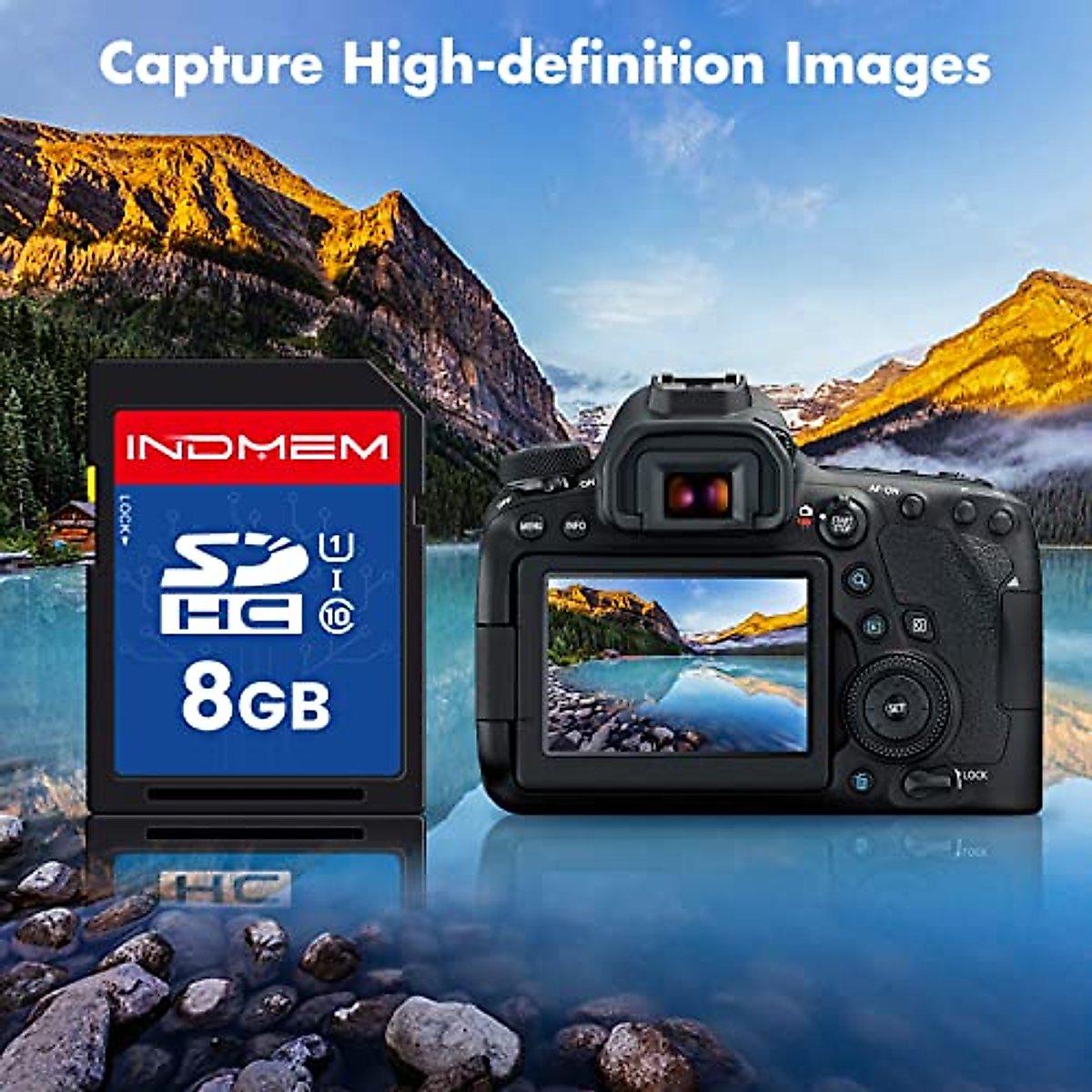 INDMEM SD Card 8GB 2 Pack UHS-I U1 Class 10 8G SDHC Flash Memory Card Compatible with Digital Camera, Computer, Trail Cameras