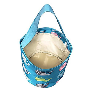 101 BEACH Fabric Bucket Tote Bag for Children - Toys - Easter Basket - Can Be Personalized (Turquoise Whale - Embroidered Name)