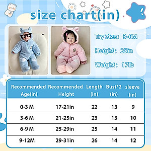 Fairy Baby Newborn Baby Winter Snowsuit Bear One-Piece Hooded Romper Footie Fleece Jumpsuit Infant Girl Boy Grey 3-6M