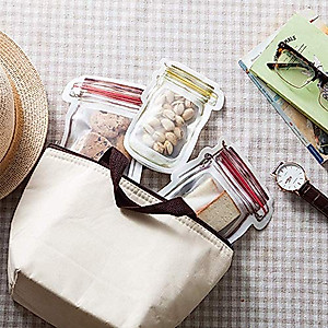 Mason Jar Zipper Bags, Meltset M 12Pcs Reusable Resealable Snack Sandwich Nut Ziplock Bottles Bags, Leakproof Airtight Seal Food Saver Bags for Travel Camping and Kids