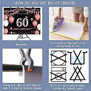 ASOONYUM 7x5ft Happy 60th Birthday Backdrop for Women Adult Rose Glitter Gold Balloon Background for Photography Sixty Birthday Black Gold Party Backdrops Diamond Photo Booth Banner