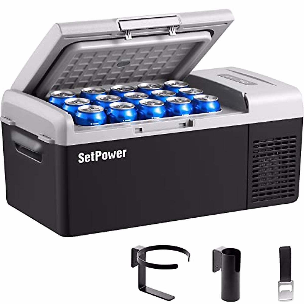 Setpower FC15 Portable 12v Refrigerator, -4℉-68℉ Fast Cooling Car Refrigerator, 15L/15.8Qt Car Fridge Portable Freezer with 12/24V DC & 110/240V AC, Electric Cooler (Black&Grey, 15L)