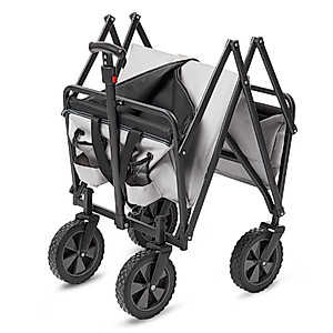 Seina Heavy Duty Steel Compact Collapsible Folding Outdoor Portable Utility Cart Wagon w/All Terrain Rubber Wheels and 150 Pound Capacity, Gray/Black