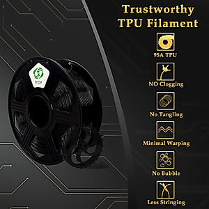 YOYI YOYI 3D Printer Filament, 95A TPU Filament 1.75mm, Flexible Filament, 0.8KG Spool,Dimensional Accuracy +/- 0.03 mm, Soft TPU Filaments of High Elasticity (Black)