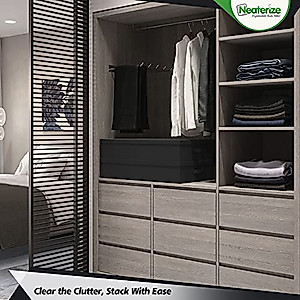 NEATERIZE Storage Box, Under Bed Storage Bins With Lids, Set of 2, Long Flat Stackable Underbed Containers For Organizing Clothing, Shoes, toys, Blankets, and Linen. Garage Boxes, Large, Black