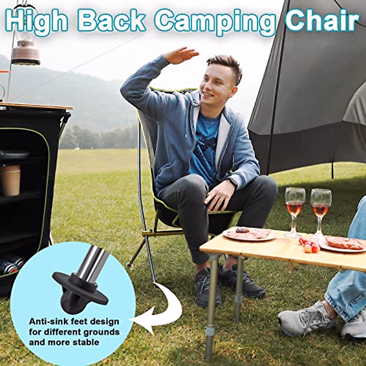 ATEPA Ultralight Camping Chair Lightweight High Back Folding Camping Chair with Pocket & Carry Bag Compact Backpacking Camp Chair for Outdoor Indoor Sports Hiking Beach Fishing