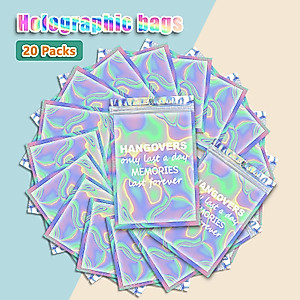 Fcuadro Hangover Kit Bags 20Pcs Holographic Hang Over Recovery Bags Bachelorette Party Supplies Gift Bags for Bridal Shower Party Favors 5X7 (HANGOVER MEMORIES)