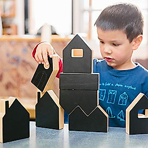 THE FRECKLED FROG Create ‘N’ Play My Village - Set of 8 - Ages 1+ - Wooden Blocks for Toddlers - Blackboard Surfaces to Write and Draw - Freestanding
