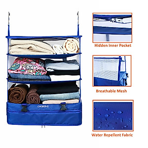CHOBOND Travel Luggage Organizer Portable Hanging Travel Shelves Bag Multiple Compartments Packing Cube Organizer for Carry on Closet Suitcase Gray