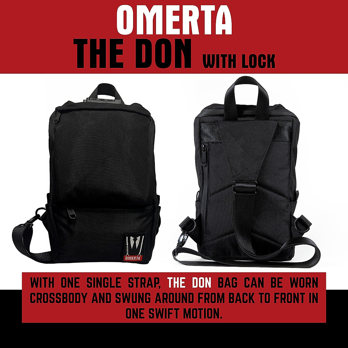 DIME BAGS Omerta Don Carbon Filter Sling Backpack | Crossbody Bag with Activated Carbon Lining (Black)