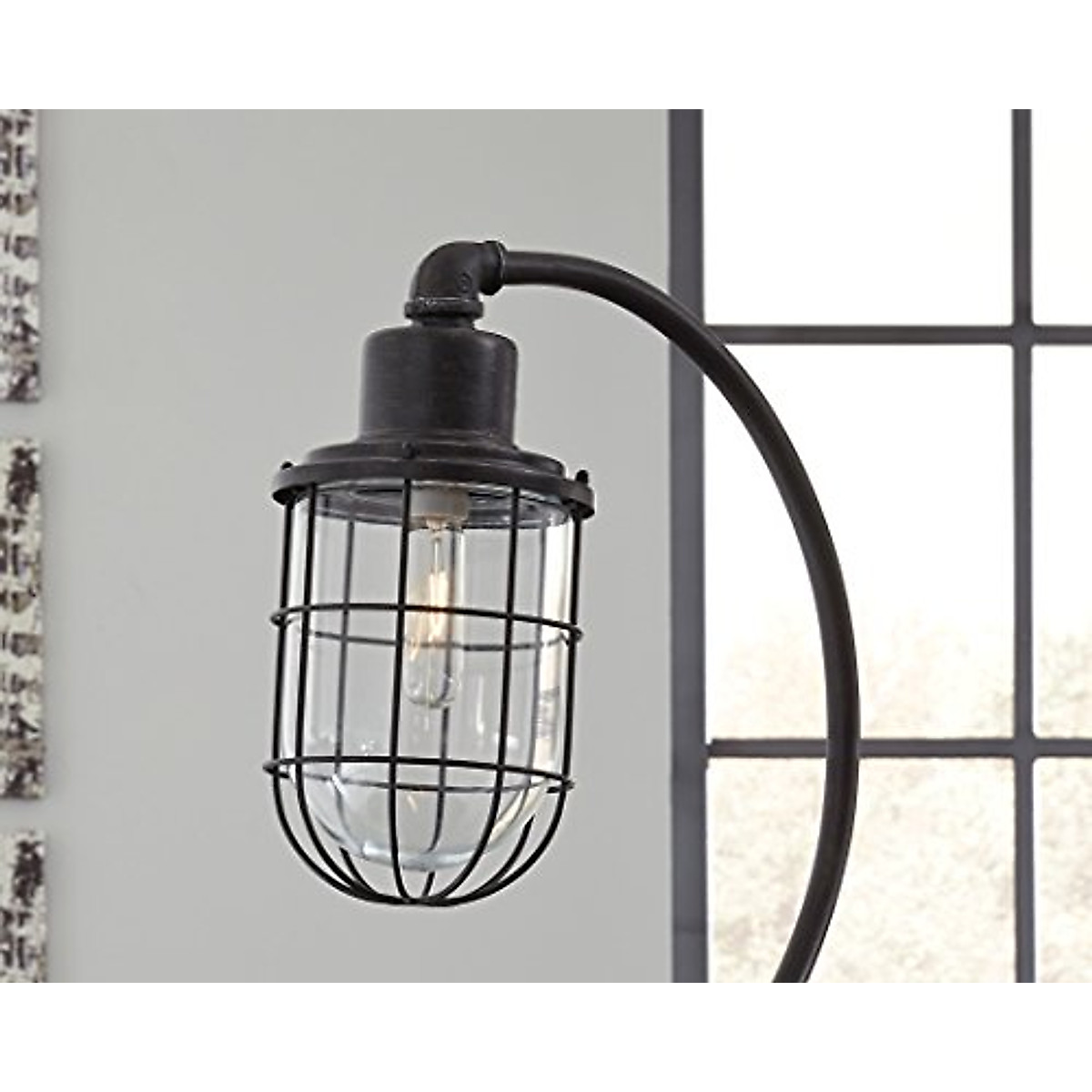 Signature Design by Ashley Jae Industrial 33.25" Metal Desk Lamp with Glass Shade, Black with Antique Finish