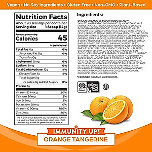 Greens Powder + Superfoods Immune Support, Orgain Organic Immunity Up! Powder, Orange Tangerine - Vitamin D, Vitamin C, Zinc, Apple Cider Vinegar, Probiotics, Ashwagandha & Reishi Mushrooms - 0.62lb