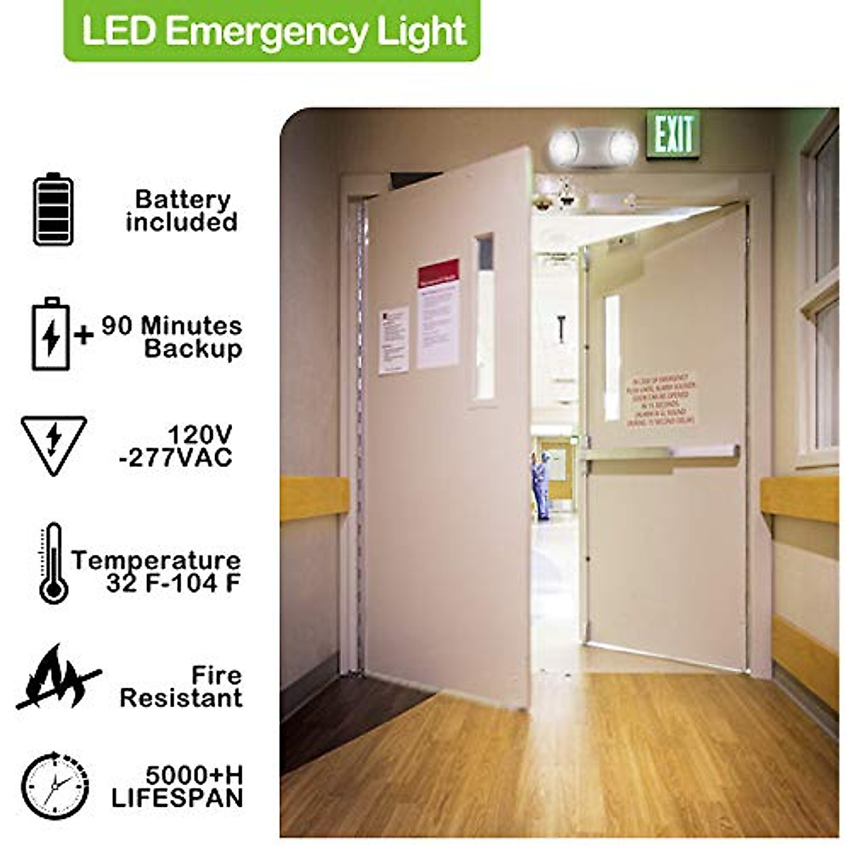 Two Head Emergency Light, Adjustable Integrated LED Emergency Lighting with Battery Backup - 4 Pack