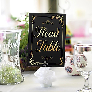 Jeffdad Wedding Table Numbers Cards 1-30, Black 6x4 Inch Gold Foil Table Number Cards Head Table Card Place Card Holder Stand for Wedding Reception Anniversary Birthday Restaurant
