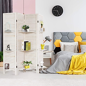 Giantex Room Divider with Shelves, 4 Panel Room Dividers and Folding Privacy Screens, Room Separators Divider Wall, Divider for Room Partition Separation, 5.6Ft Foldable Room Divider Screen, White