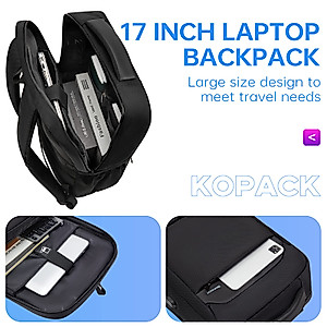 kopack Laptop Backpack,17 IN Waterproof Zipper Laptop Backpack for Men ,Business Computer Backpack With USB Port , Travel Backpack/College Backpack Black