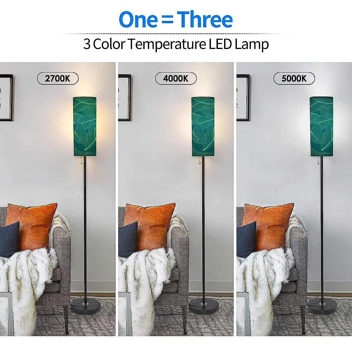RZNTJHUINA Modern Standing Lamps Vintage Rustic Palm Pattern Minimalist Floor Lamp Metal Pole Lamp with Linen Lampshade for Bedroom Living Room Office Nursery Reading Beach House Decor Foot Switch