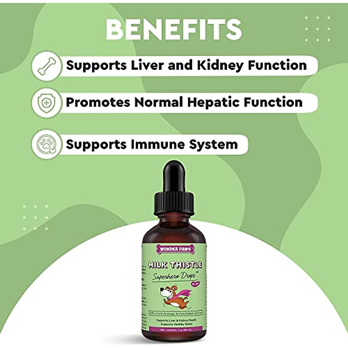 Wonder Paws Milk Thistle for Dogs, Liver Support for Dogs, Supports Kidney Function for Pets, Detox, Hepatic Support, with Wild Alaskan Salmon Oil & Curcumin, Omega 3 EPA & DHA - 2 oz Pet Supplement