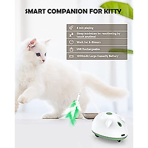 Bumfey 4-in-1 Automatic Cat Mice Toys for Indoor Cats, Interactive Electric Moving Cat Toys with Feather, LED Lights, Bird Sound, Laser, Smart Kitten Toys for Pet Exercise Playing